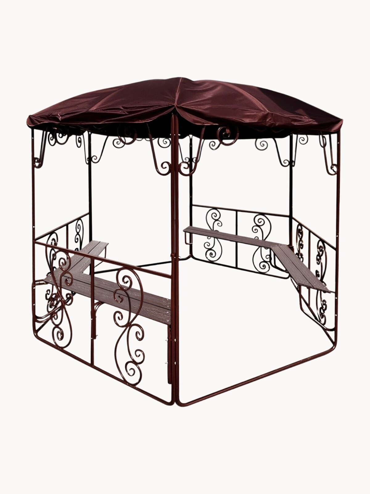 Беседка кованая "Верона" (лавочка из террасной доски) - 300 х 260 х 240 см (ДхШхВ в сборе)