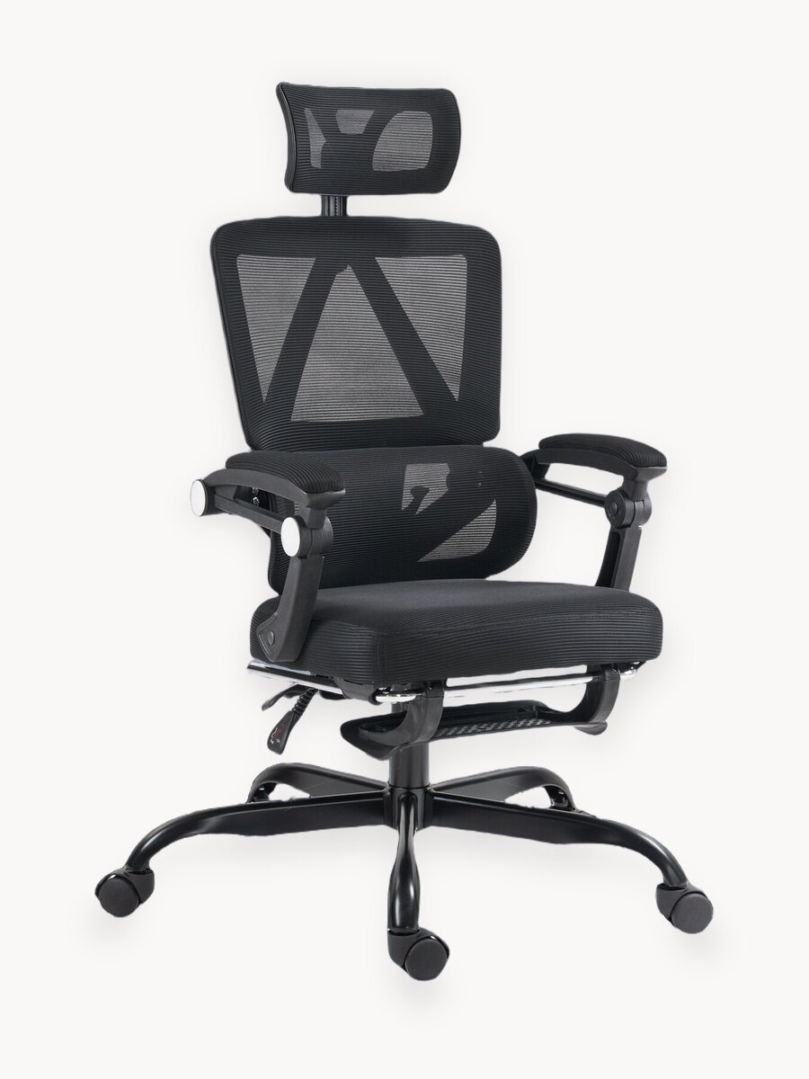 Кресло офисное RY-H899black, с регулировкой спинки, двойная спинка, сетка, тёмный цвет