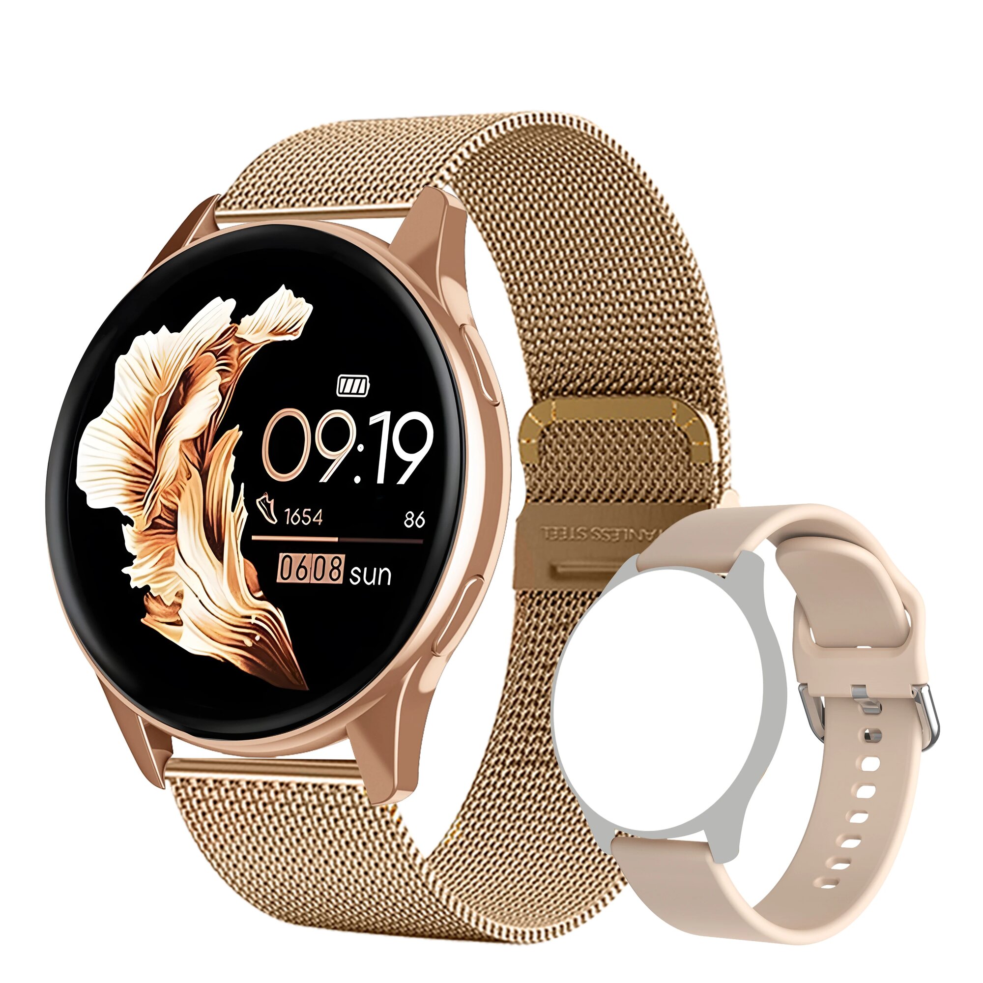 Умные часы для Android/iOS Bluetooth 5.0 Бежевый, Steel silicon gold