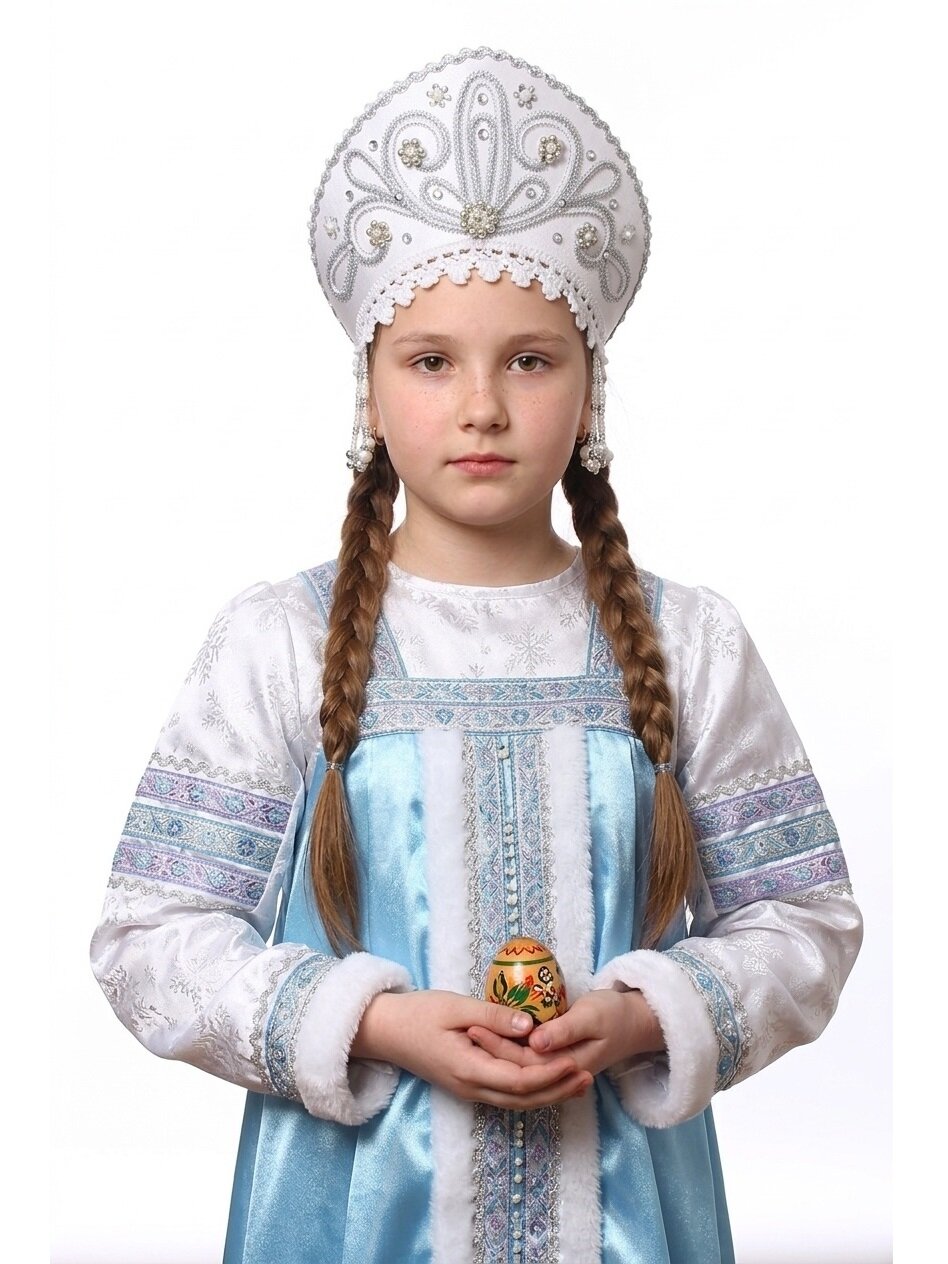 Кокошник Девичий белый в серебре для новогоднего образа Снегурочки