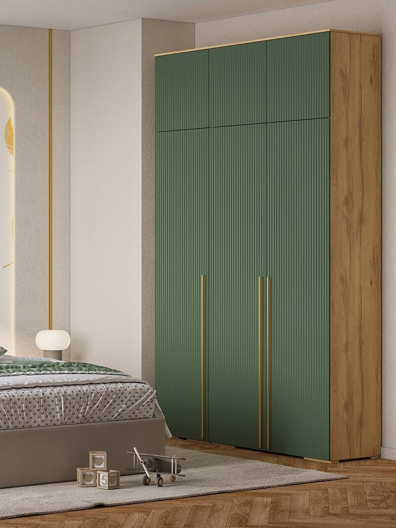 Шкаф распашной МебельЛэнд24 Лоренсе - 3 с антресолью Шарли Green 150x40x280 зеленый для одежды трехдверный