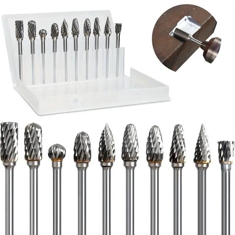 Набор борфрез твердосплавных абразивных, по металлу, 6 мм с алмазным напылением шарошки, заточки, зенковки, мини-фрезы для гравера для дрели для шлифмашины