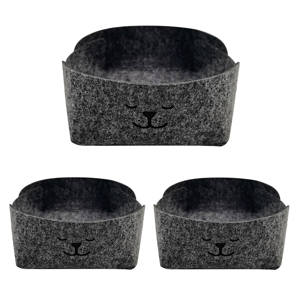 3PCS Корзина для хранения из фетра Серый Размер 18*18*6cm Толщина 2mm С рисунком собаки DIY Складная Под ключей Мелких вещей Для офиса Дом Рабочего стола Органайзер