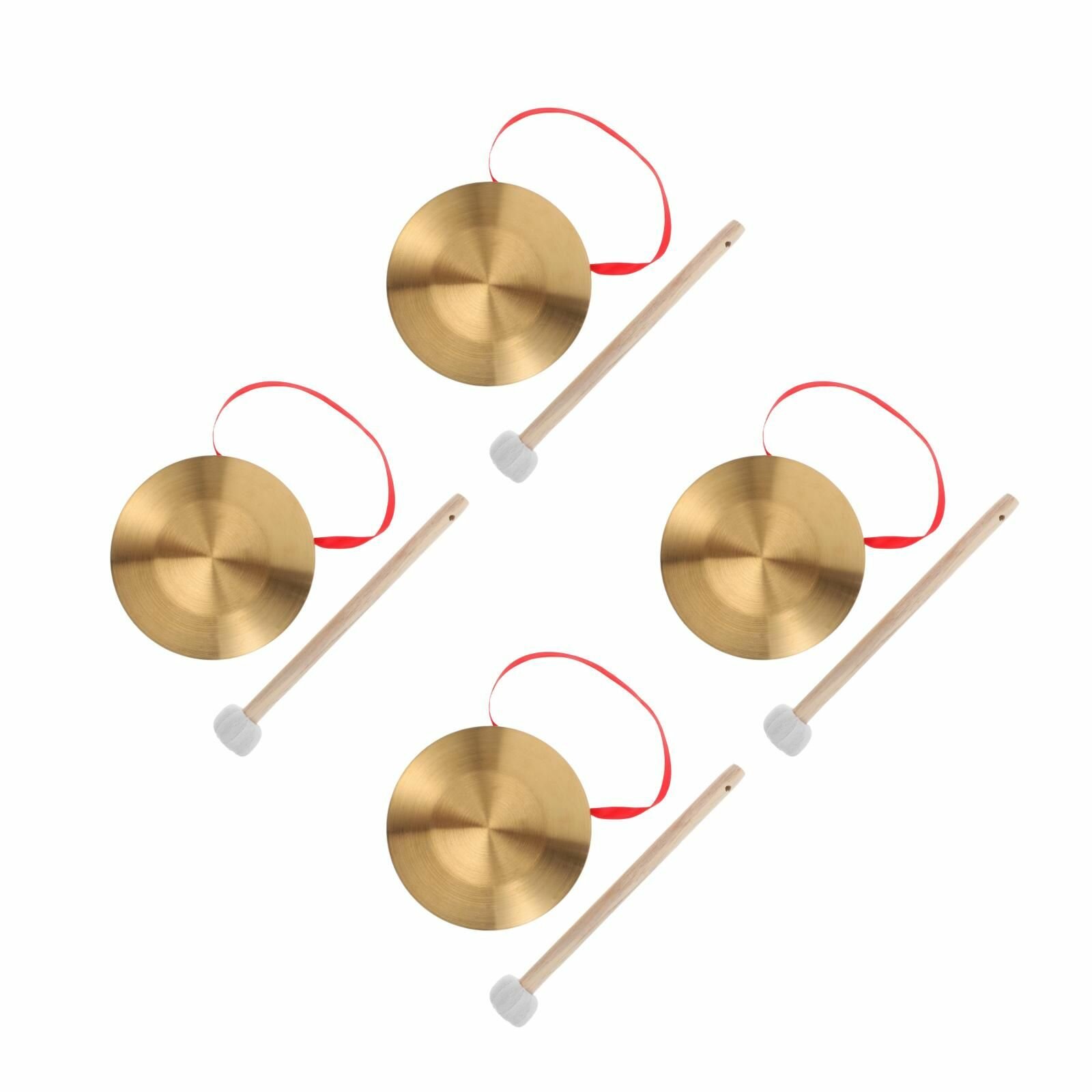 Золотистые мини гонги из сплава с деревянной рукояткой для домашней музыкальной практики, комплект из 4 наб