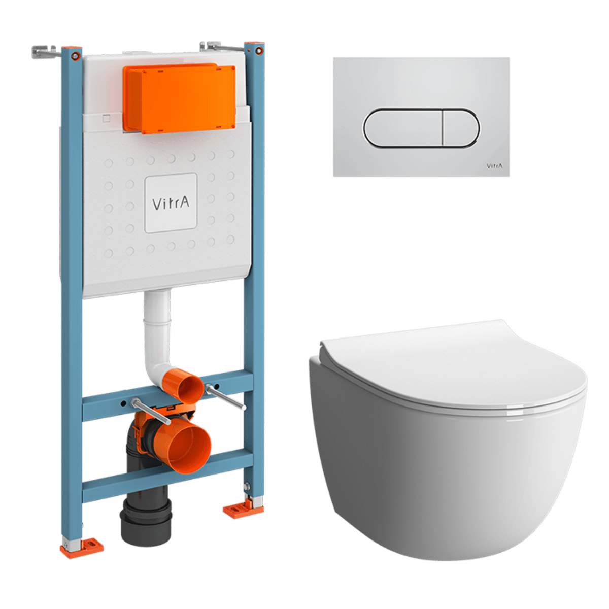 Комплект Vitra 9830B003-7212 (унитаз Sento WC с сиденьем+инсталляция CC V-Fix Core 732-5800-01+клавиша смыва Root Round хром)