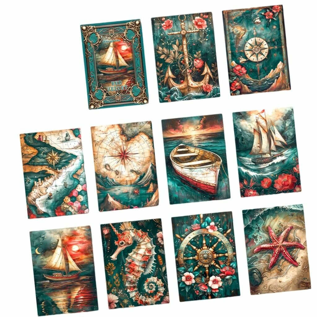 30 листов декоративной ретро бумаги с винтажной текстурой для дневников, - Парусные лодки