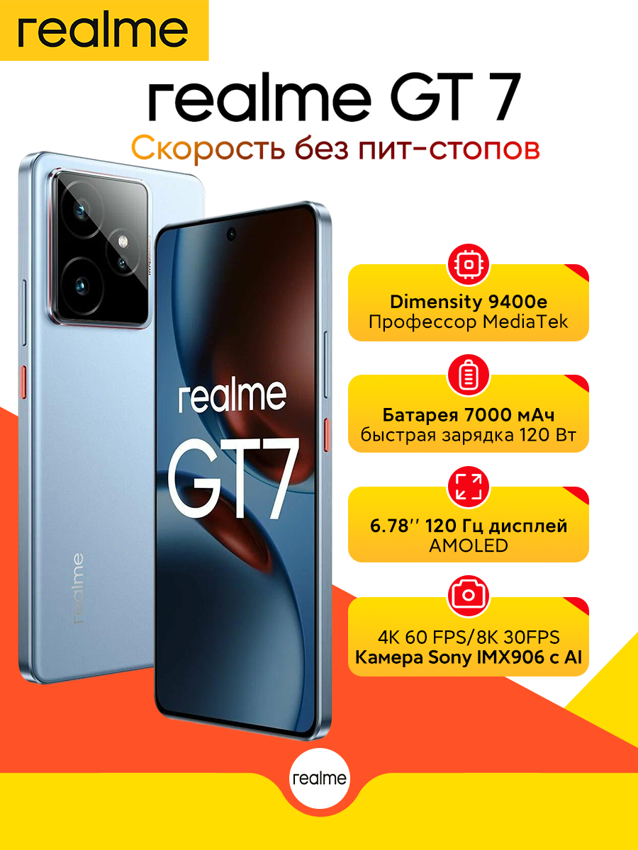 Смартфон realme GT7 5G Глобальная версия, 12 ГБ+512 ГБ, синий