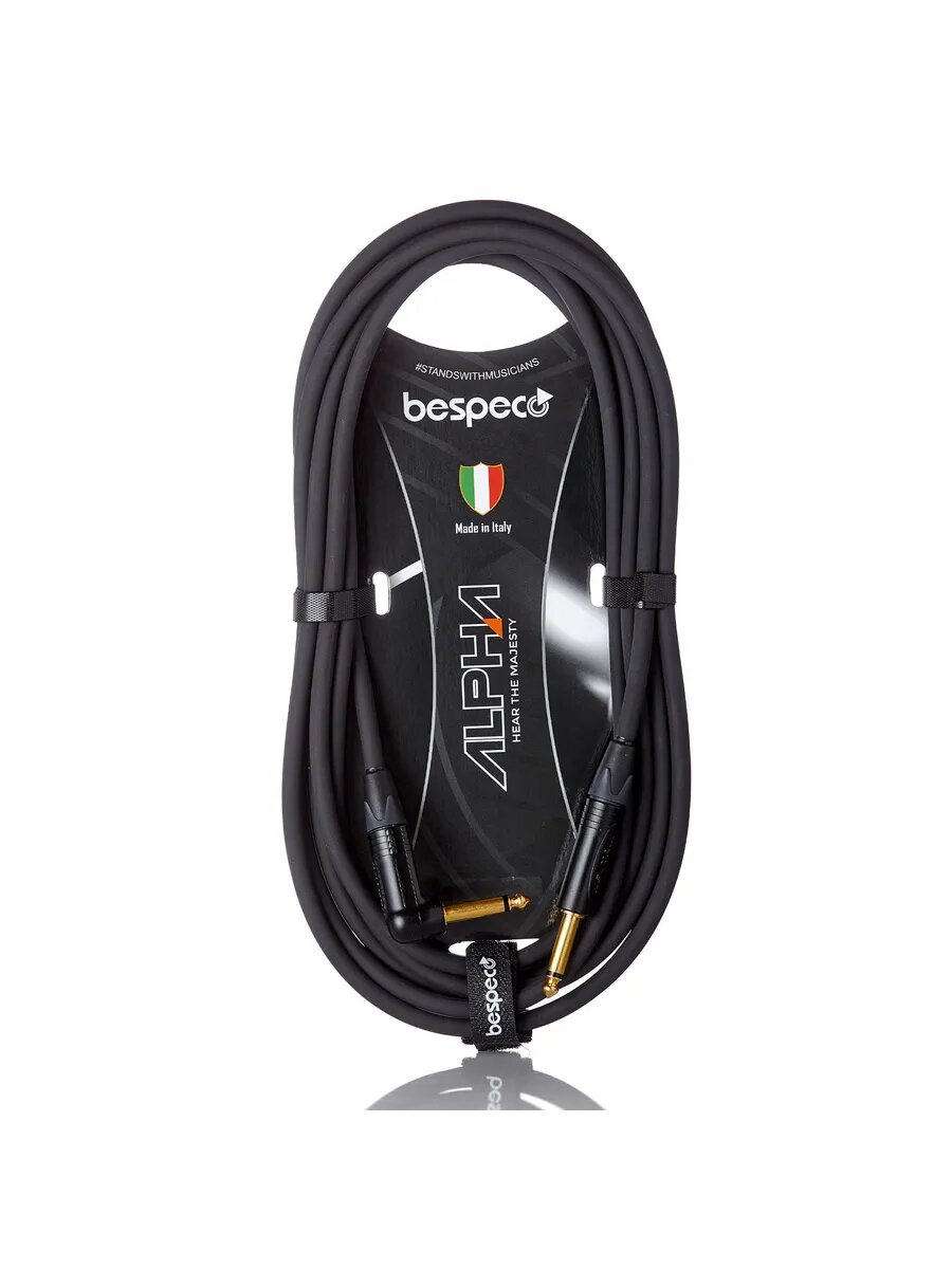 Кабель Bespeco "Alpha", гитарный, угловой, прямой, с медным экраном, 4.5м