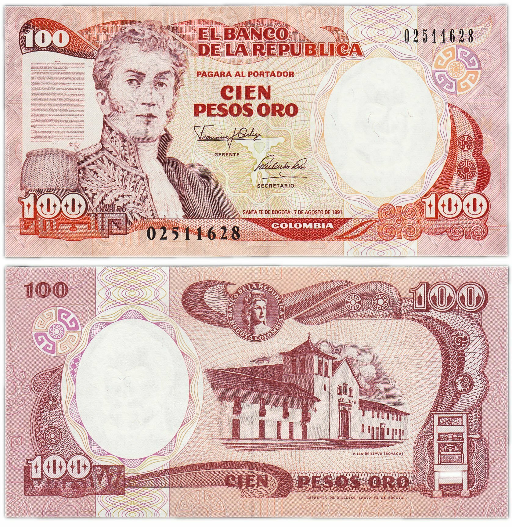 Колумбия 100 песо 1991 год Pick 426A