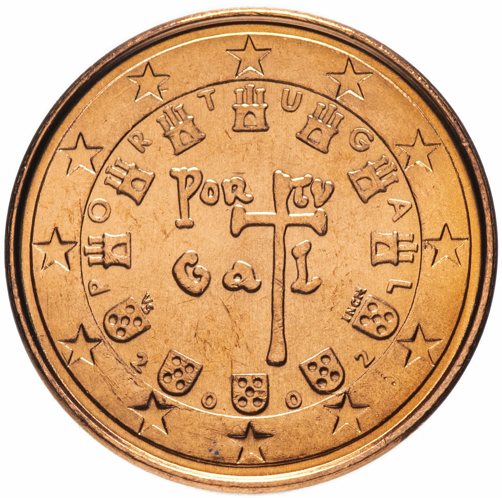 Португалия 1 евроцент cent 2002, Сталь, в сохранности UNC