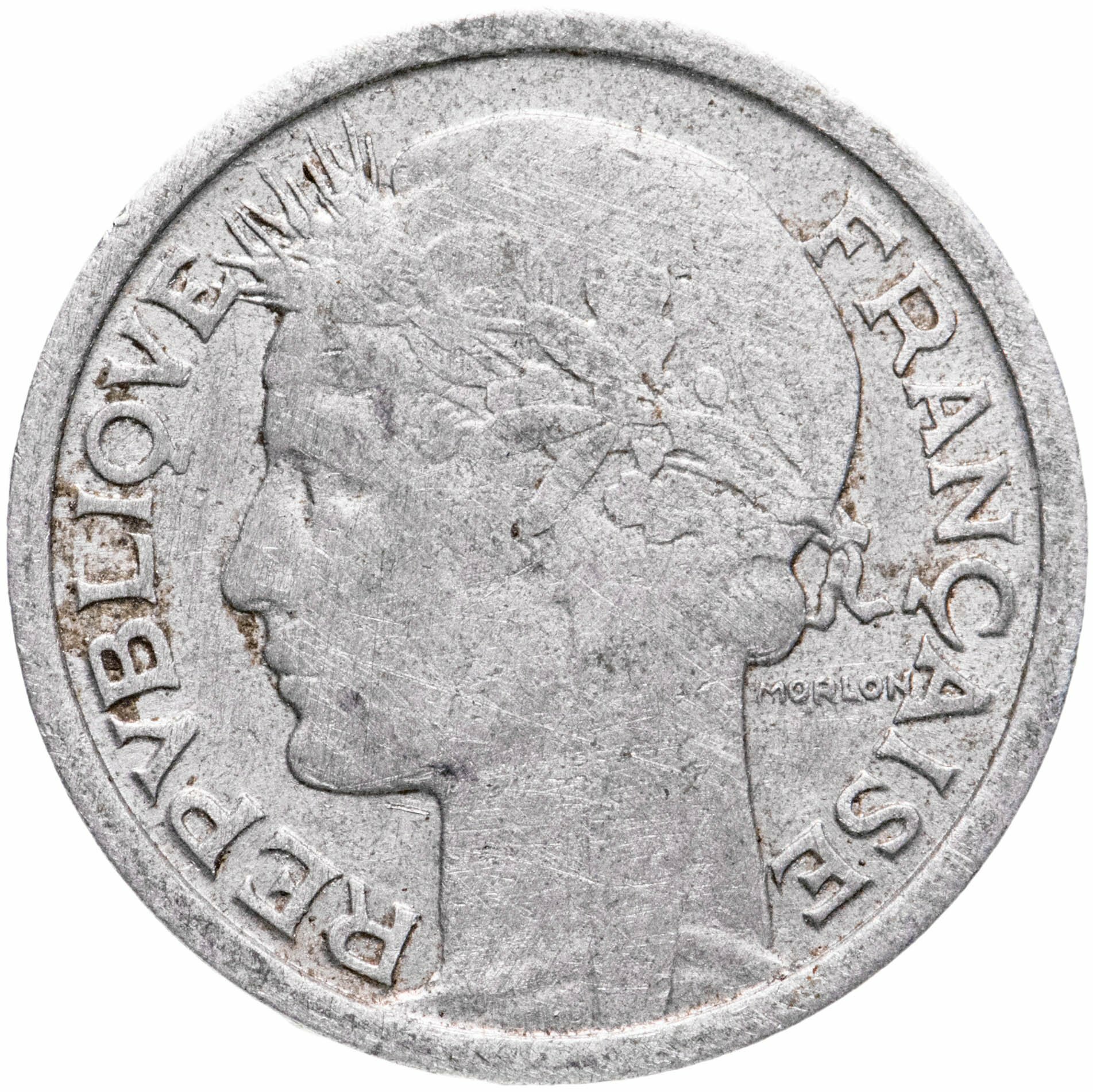 Франция 1 франк franc 1945, Алюминий, в сохранности VF-XF