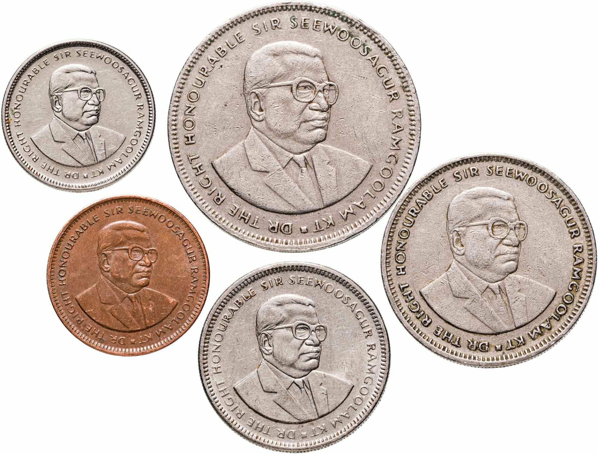 Маврикий набор монет 1987-1991 5 штук, Мельхиор медь-никель, в сохранности VF-XF