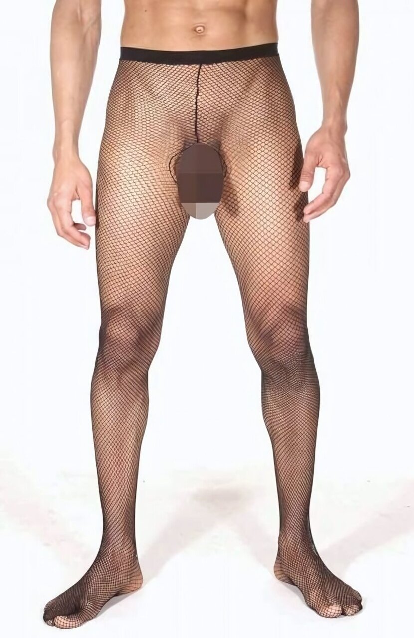 Мужские эротические колготки в сетку с вырезом, черные, размер L-XL, полиэстер/эластан