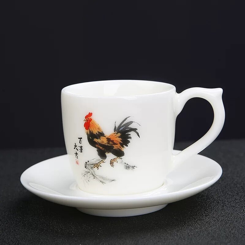 Чайная чашка из белого фарфора Дехуа в форме петуха, мастерская чашка, керамическая чашка для кунг-фу с ручкой, чайная