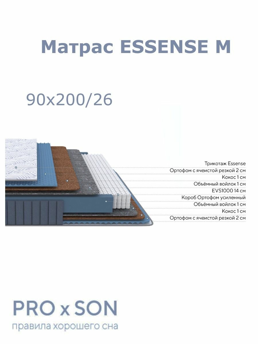 Матрас ортопедический 90х200 пружинный 26 см средняя жесткость с массажным эффектом PROSON Essense M