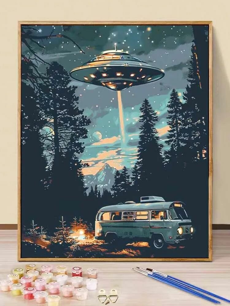 Картина По Номерам Для Взрослых Начинающих, Инопланетный НЛО Цветной Холст, 40x50см, Без рамки