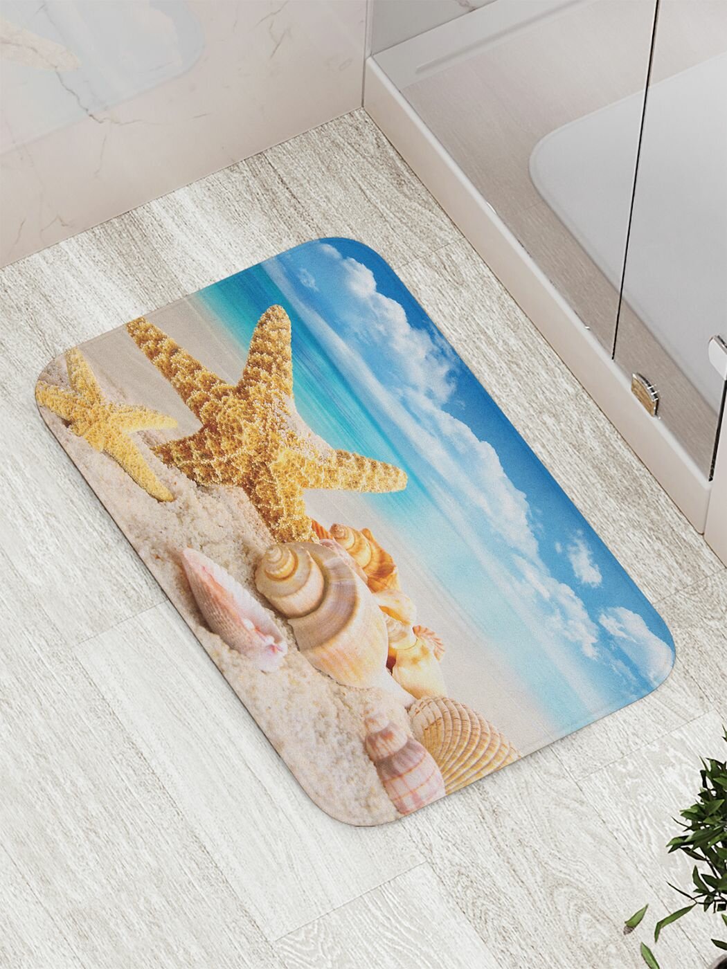 Коврик для ванной комнаты, туалета "Морская звезда и ракушки" противоскользящий, 52х77 см, JoyArty