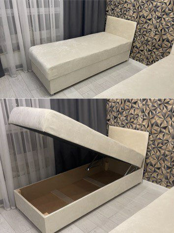 Кровать "Даная" с подъёмным механизмом, бежевый Антивандальный велюр OWN 1, НПБ - (независимый пружинный блок)