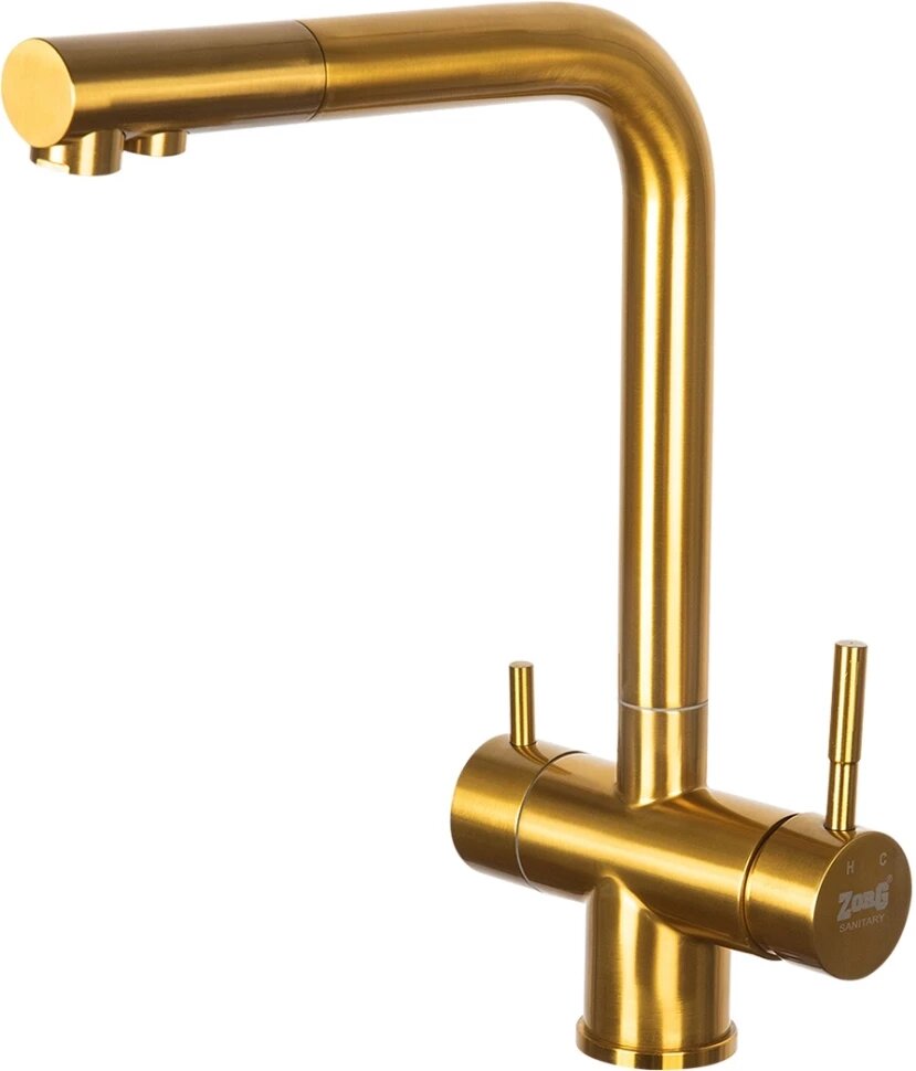 Смеситель для кухни Zorg SZR-7039 GOLD с подключением к фильтру, золотой