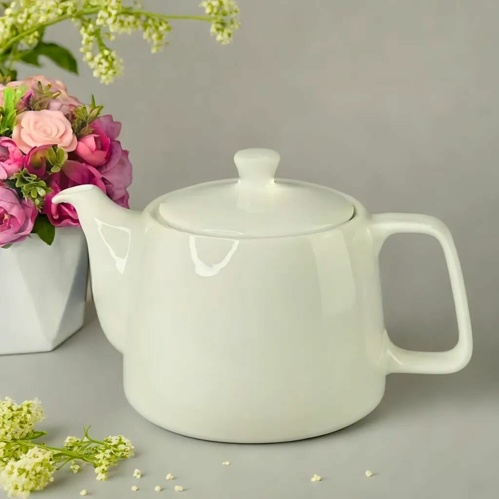 Чайник заварочный белый фарфоровый 1200 мл BIANCO Lenardi, заварник для чая без рисунка однотонный фарфор