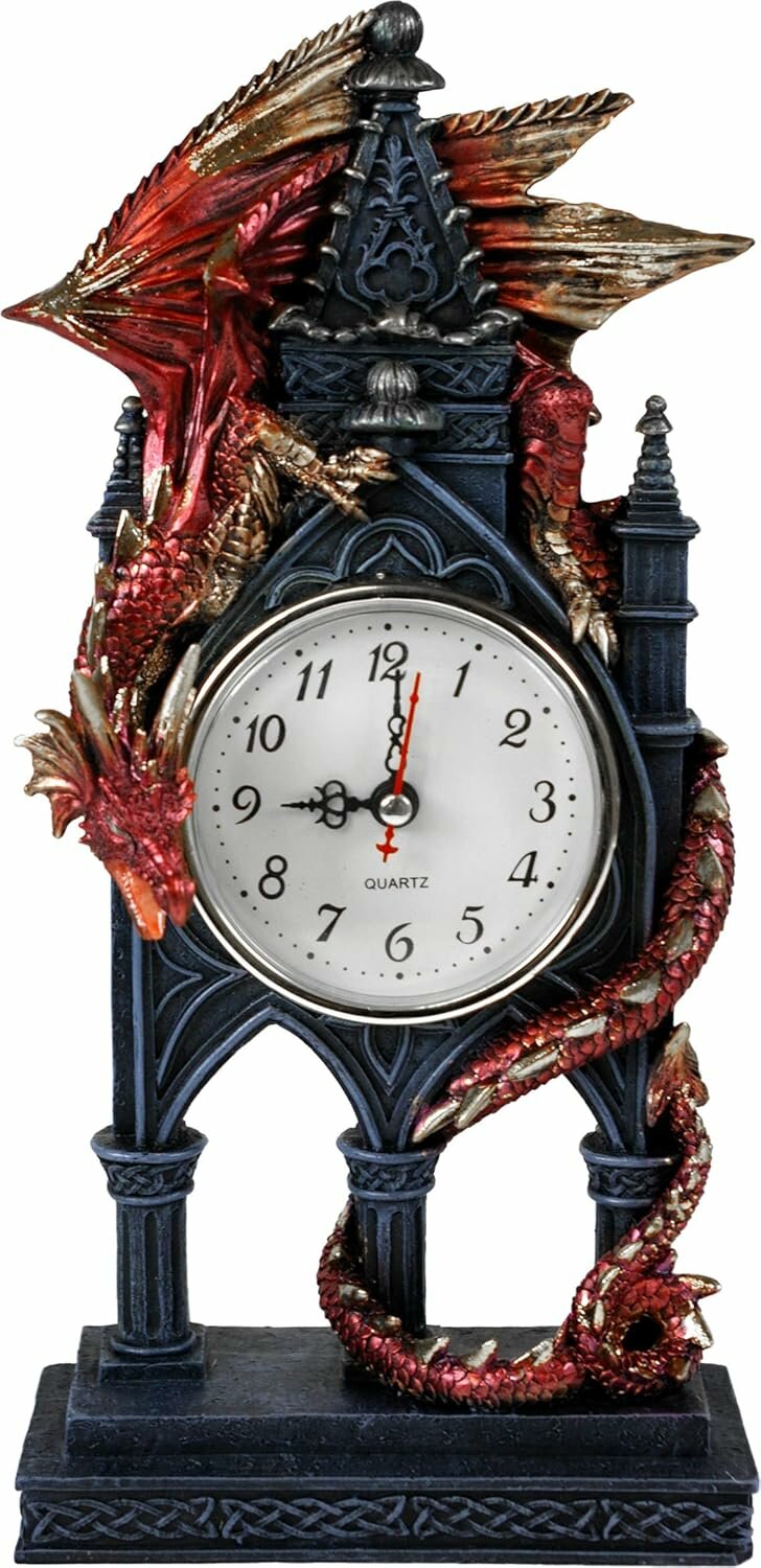 Часы Nemesis Now - Time Guardian Clock - часы с фигурой дракона, 17 см, цвет красный/серый, AL50380