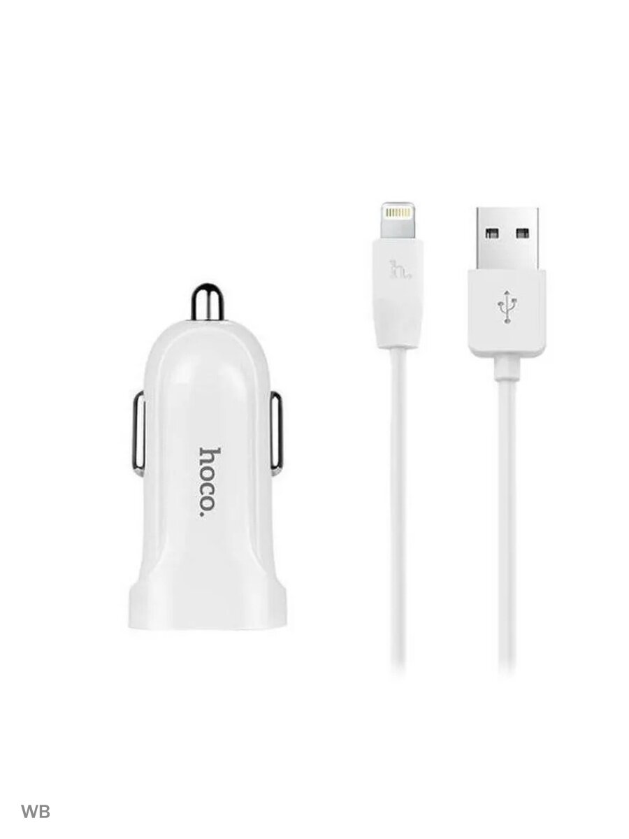 Автомобильное зарядное устройство USB Hoco Z2A (2 порта/2.4A) + кабель lightning