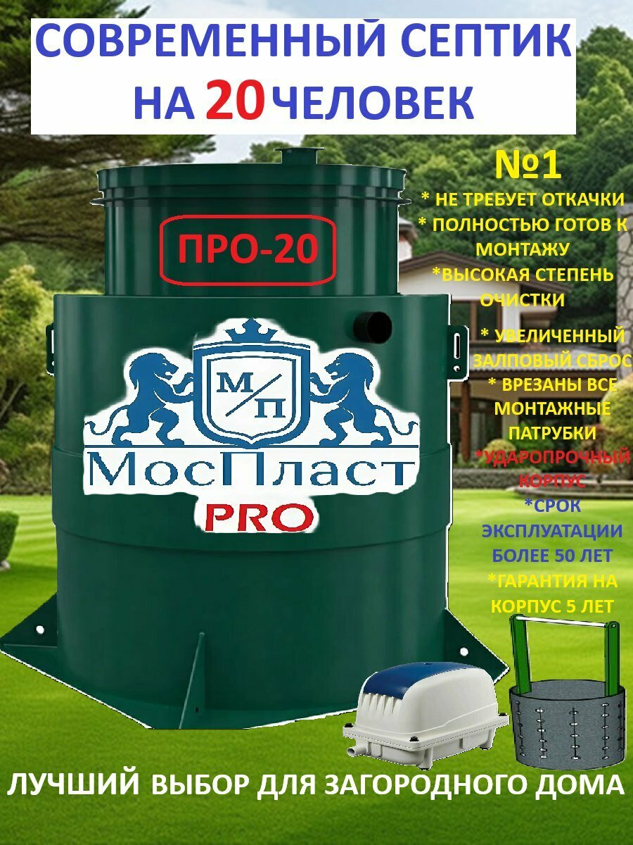 Септик MosPlast PRO-20, на 20 пользователей, без запаха, без откачки