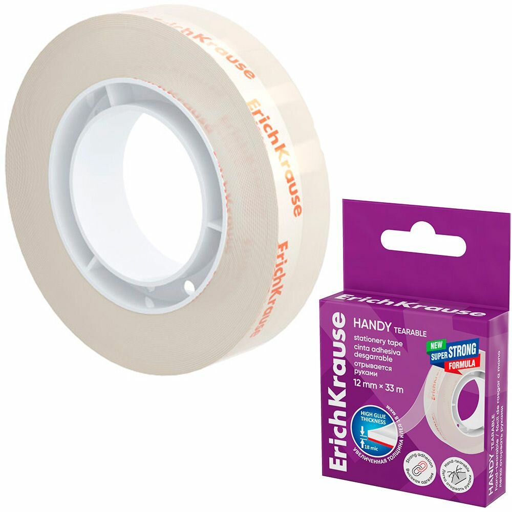 Клейкая лента Erich Krause Handy tearable, 12 ммх33 м, прозрачная 58736
