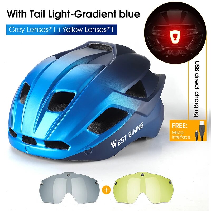 West Biking велосипедный шлем для горного и шоссейного велоспорта Gradient Blue 2 Lens