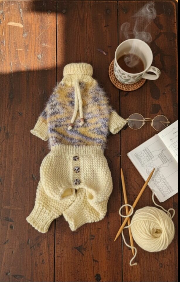 Комбинезон для собак, ручная работа, кремовый/меланж,