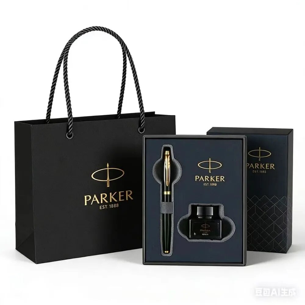 Набор перьевой ручки Parker, черного цвета с золотой отделкой, подарочный комплект с чернилами