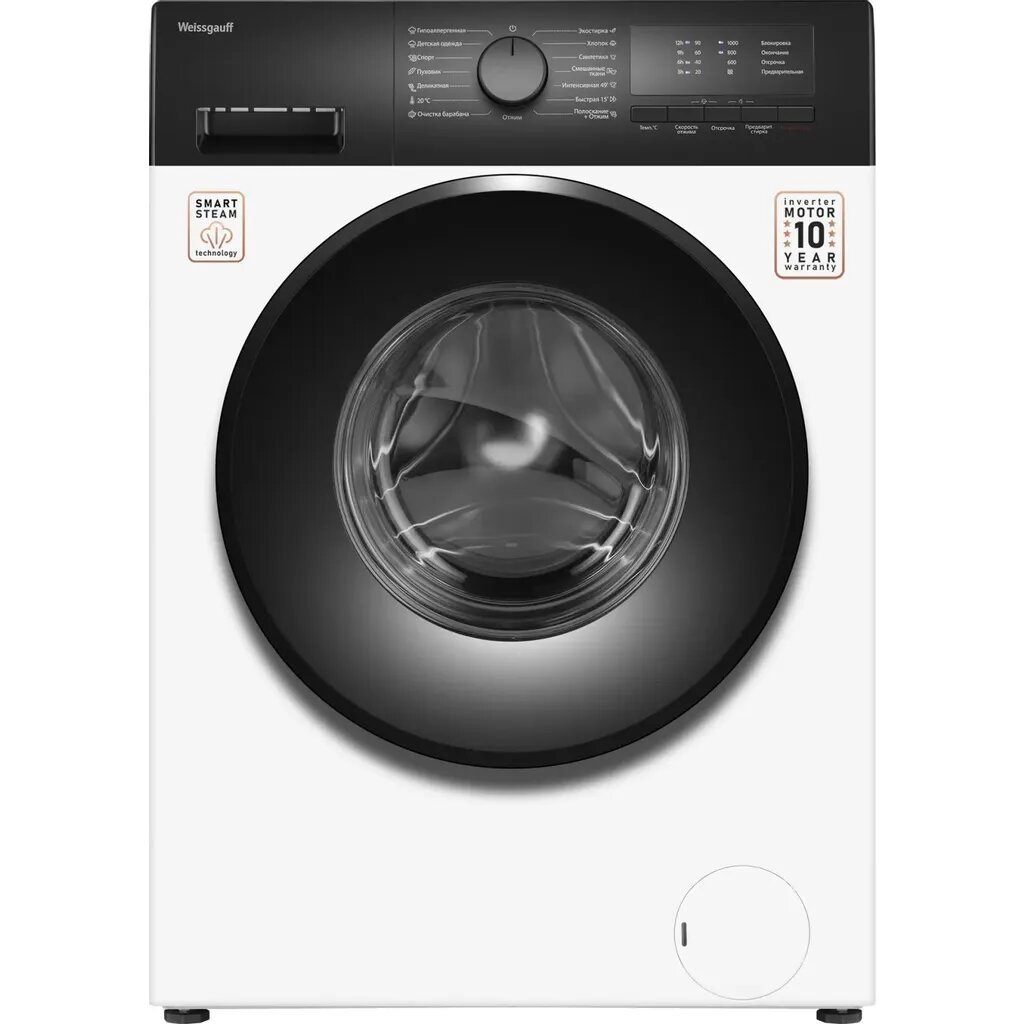 Стиральная машина узкая WEISSGAUFF WM 40106 Inverter Steam, с фронтальной загрузкой, 6кг, 1000об/мин, с паром, инверторная