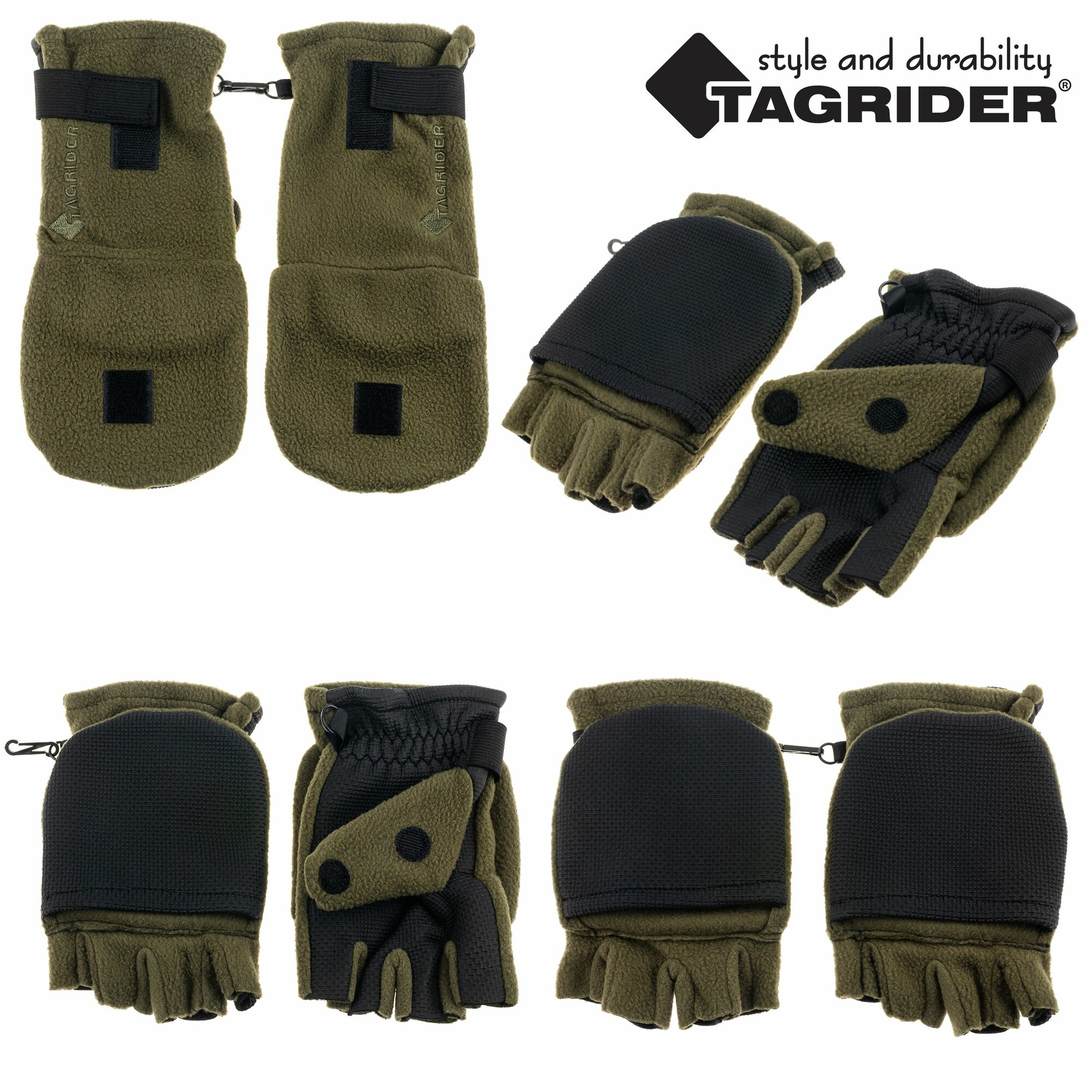 Рукавицы-перчатки для зимней рыбалки и охоты Tagrider 0913-14 беспалые неопрен. флис XL хаки