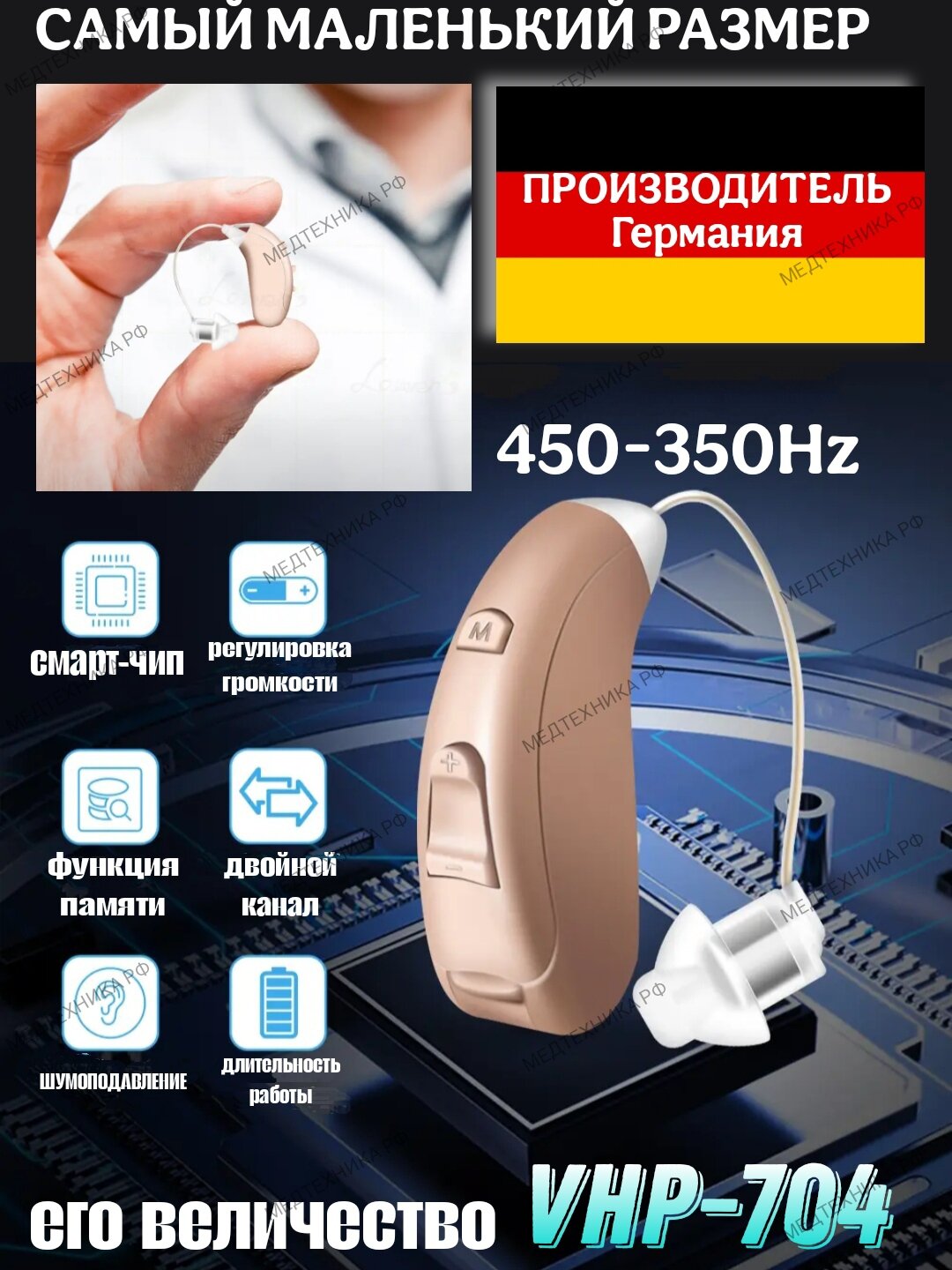 Слуховой аппарат цифровой на батарейках для первой второй и третьей степени тугоухости мощный качественный производитель Германия