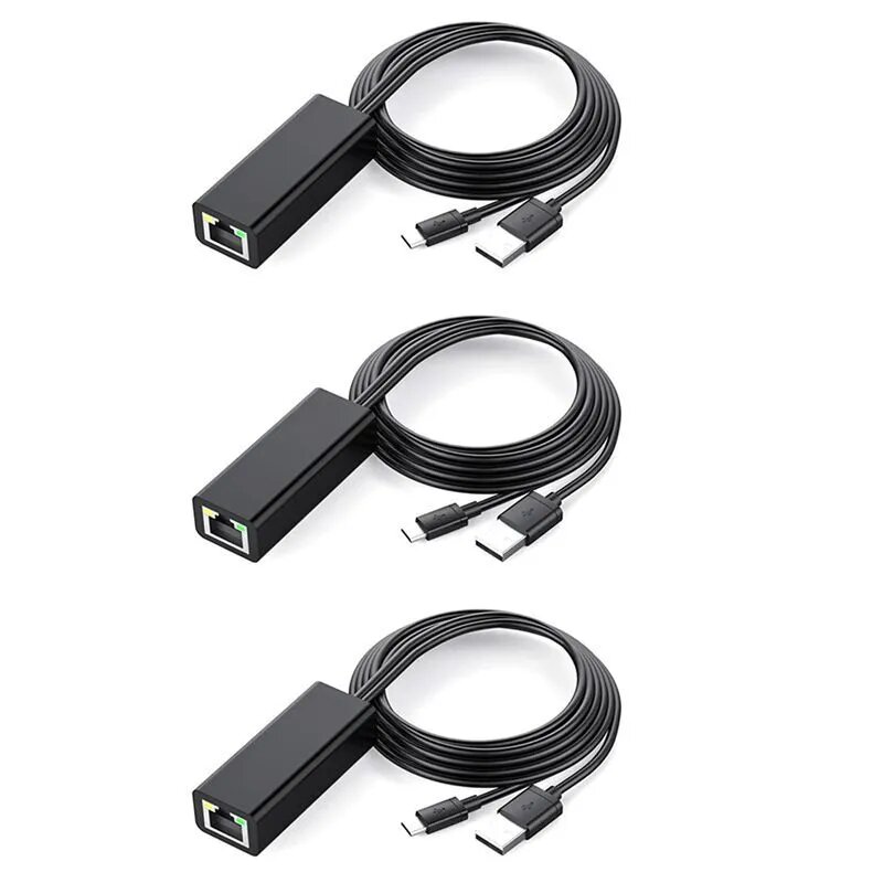 3 Адаптера Ethernet С Кабелем Для ТВ-Приставки (2-Го Поколения), Квадратный Телевизор 4K, Черный