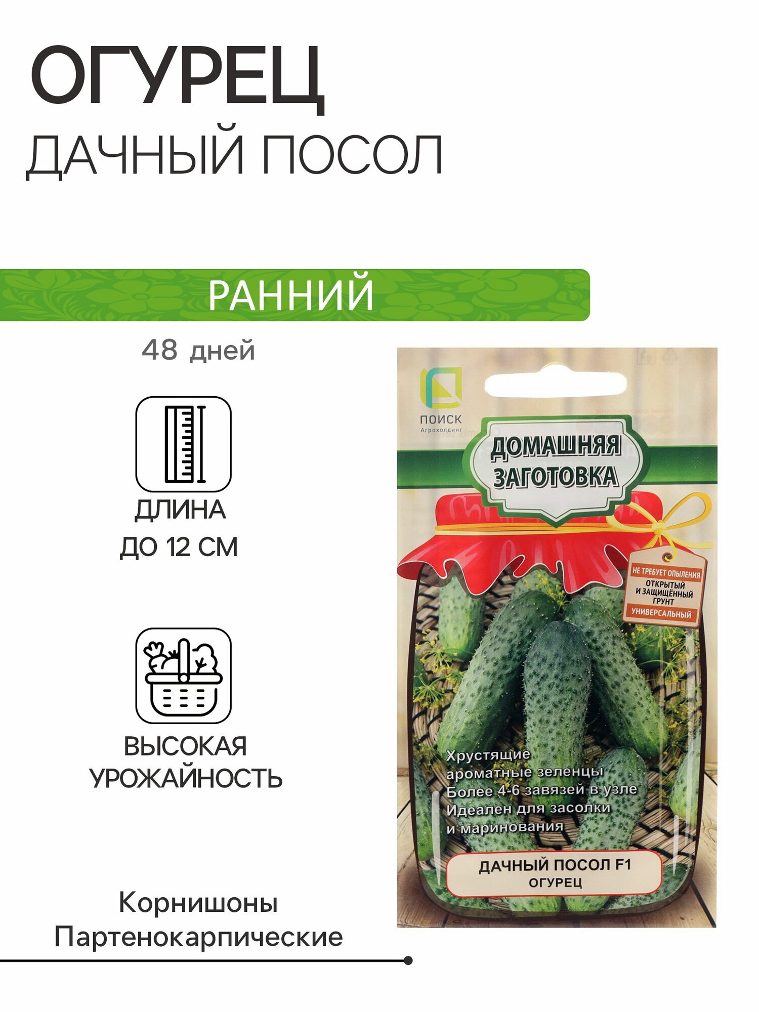 Семена Огурец "Дачный Посол", F1, 12 шт, сроки созревания: ранний, 2 шт.