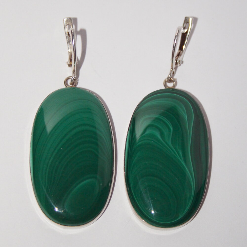 Серьги с подвесками, малахит