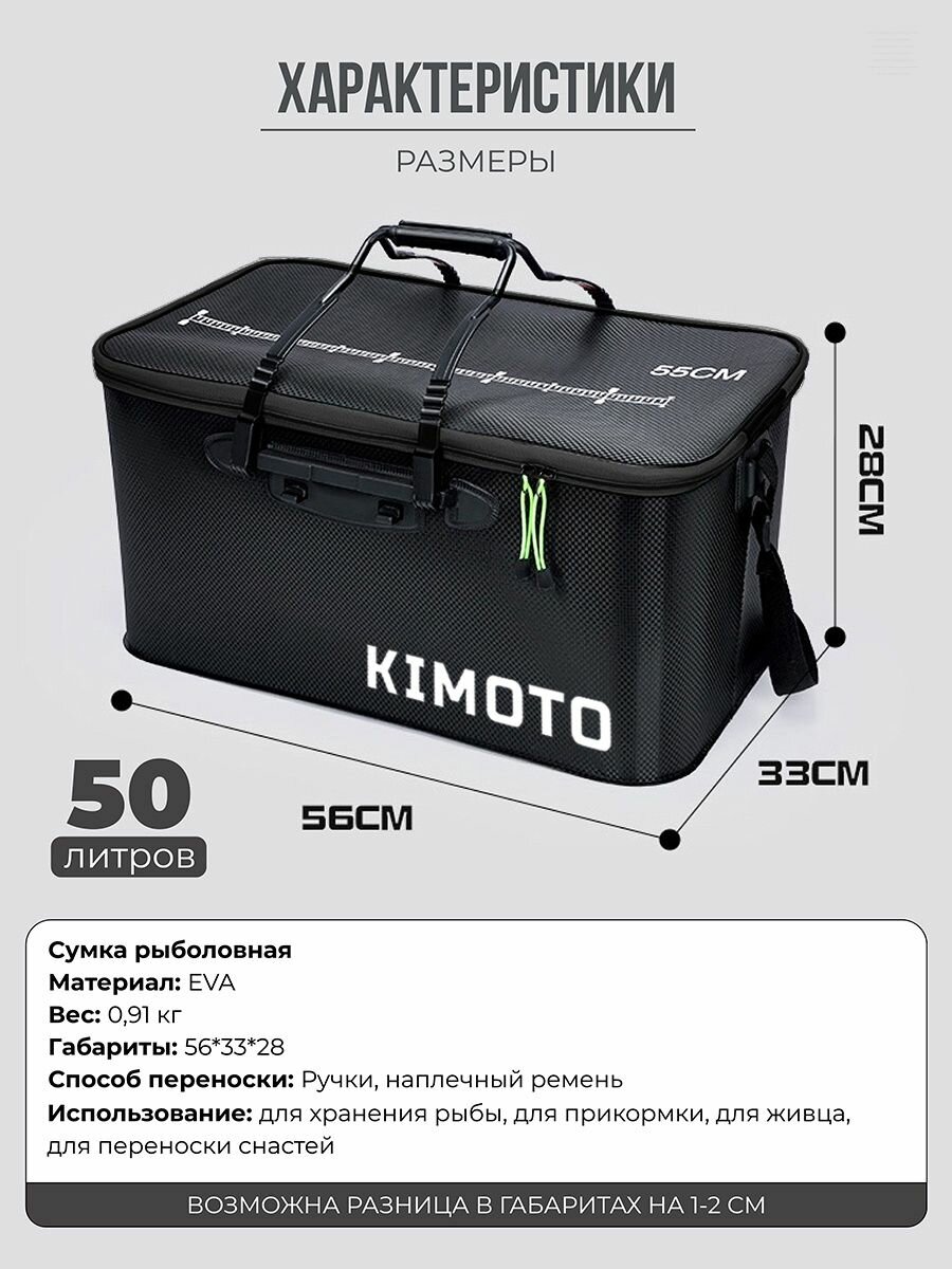 Сумка для рыбалки , 50 л, 56 х 33 х 28 см, кан рыболовный, для рыбы и снастей, цв. Чёрный