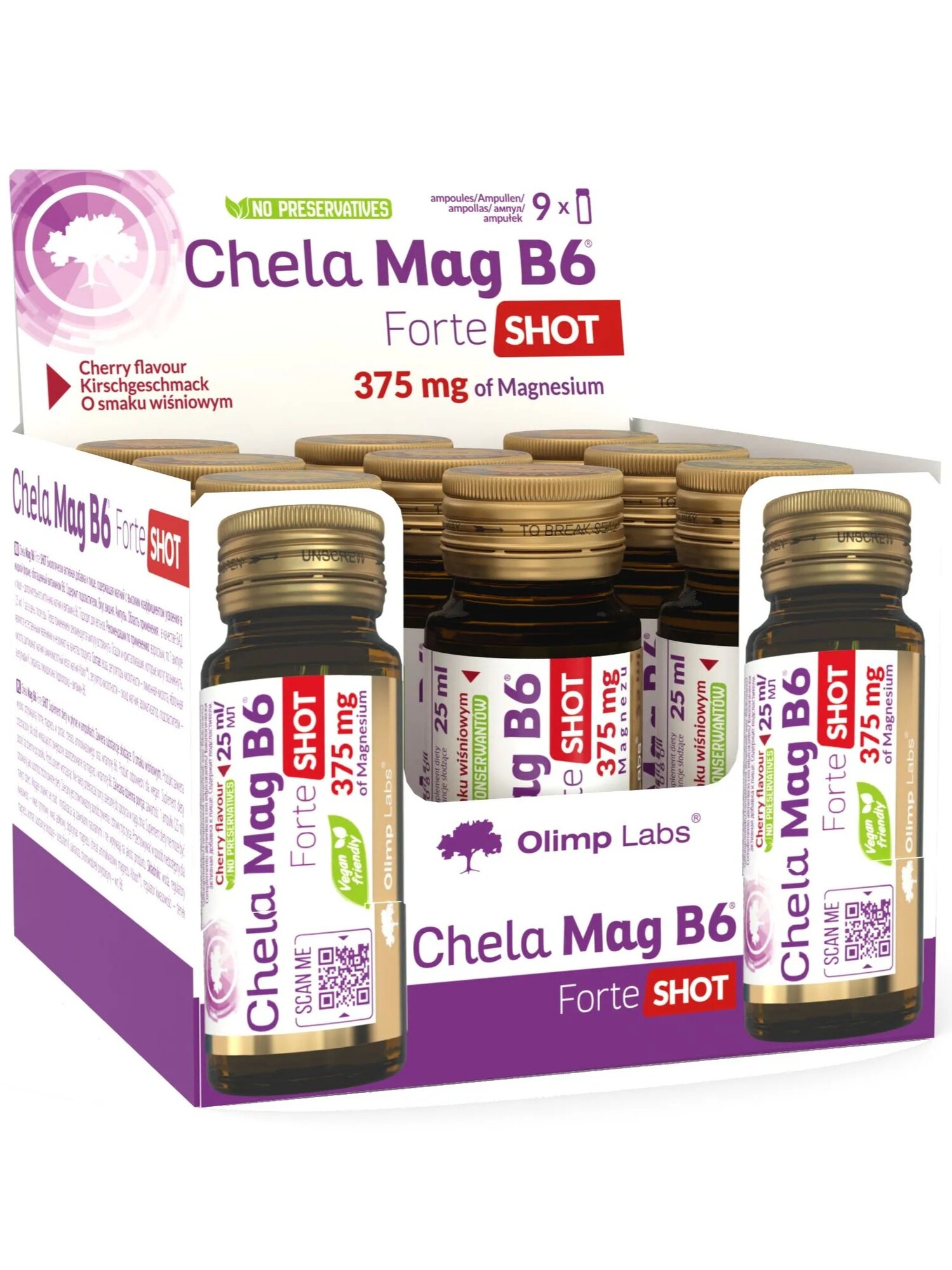 Магний OLIMP Chela-Mag B6 forte shot 9 x 25 мл, Вишня