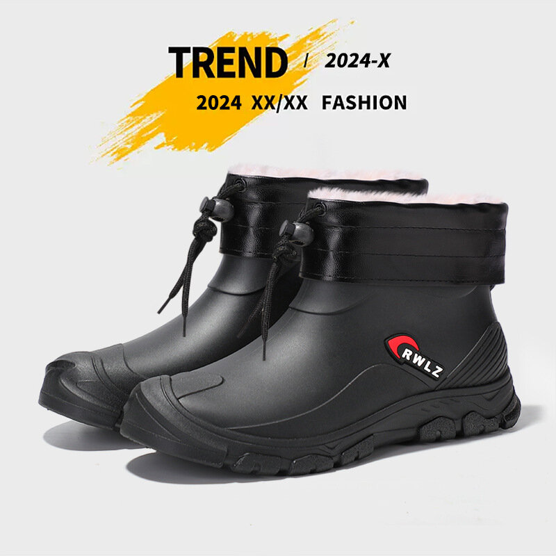 Модные водонепроницаемые мужские резиновые ботинки в корейском стиле, короткие сапоги, городская обувь для ходьбы по воде, обувь для мотоциклистов, грязеотталкивающие забродные ботинки черного цвета. Размер обуви. EU:44