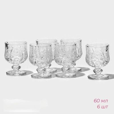 Набор рюмок Ледяная звезда, 60 мл, набор 6 шт, стекло, прозрачные