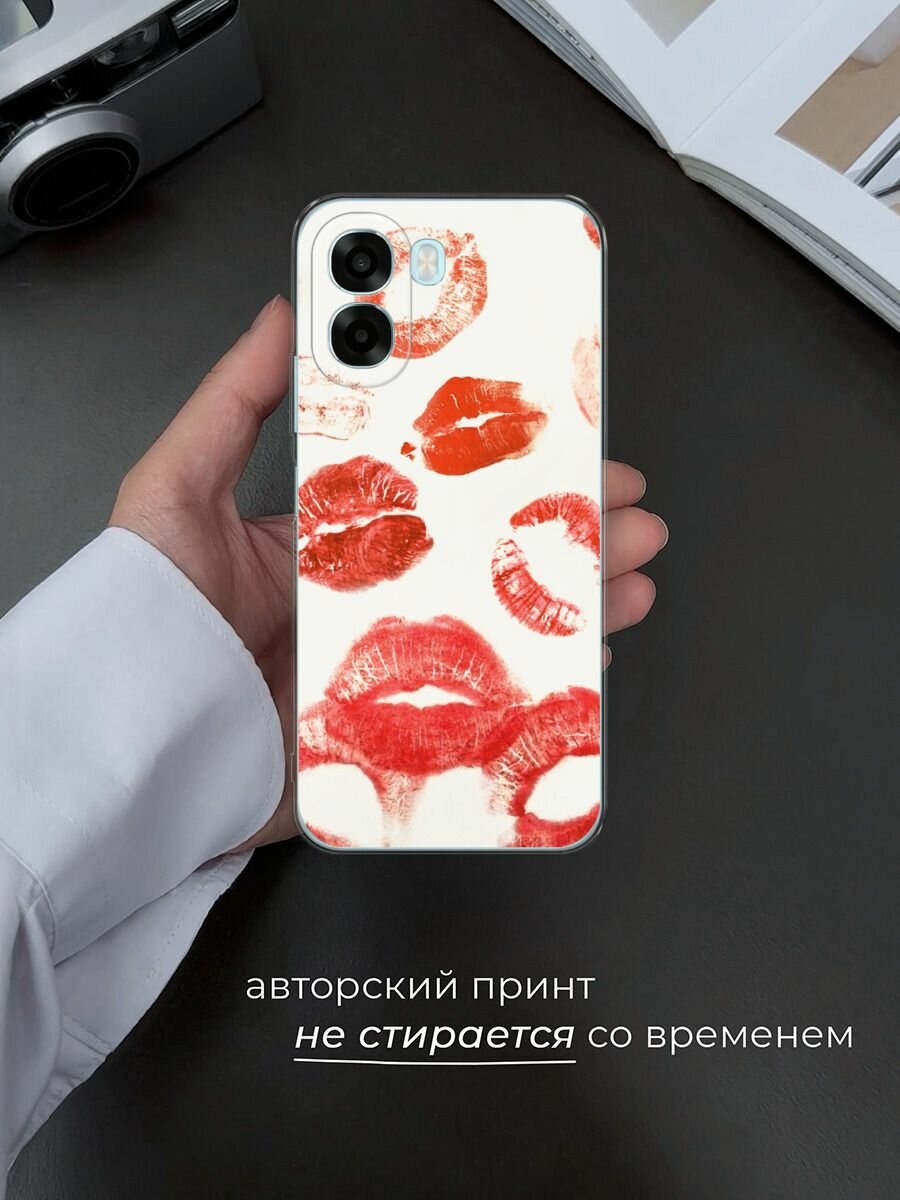 Силиконовый чехол на Oppo A6x / Оппо A6x с принтом Следы помады — фото 1