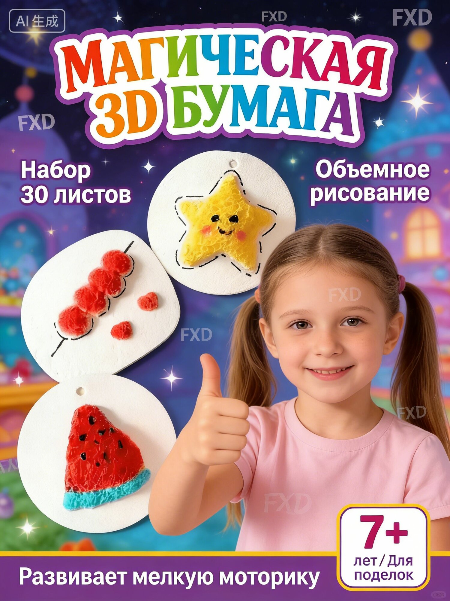 Набор для семейного творчества 30 листов магической 3D бумаги. Бумага для объемных поделок с текстурой пены: увлекательное рисование для всей семьи