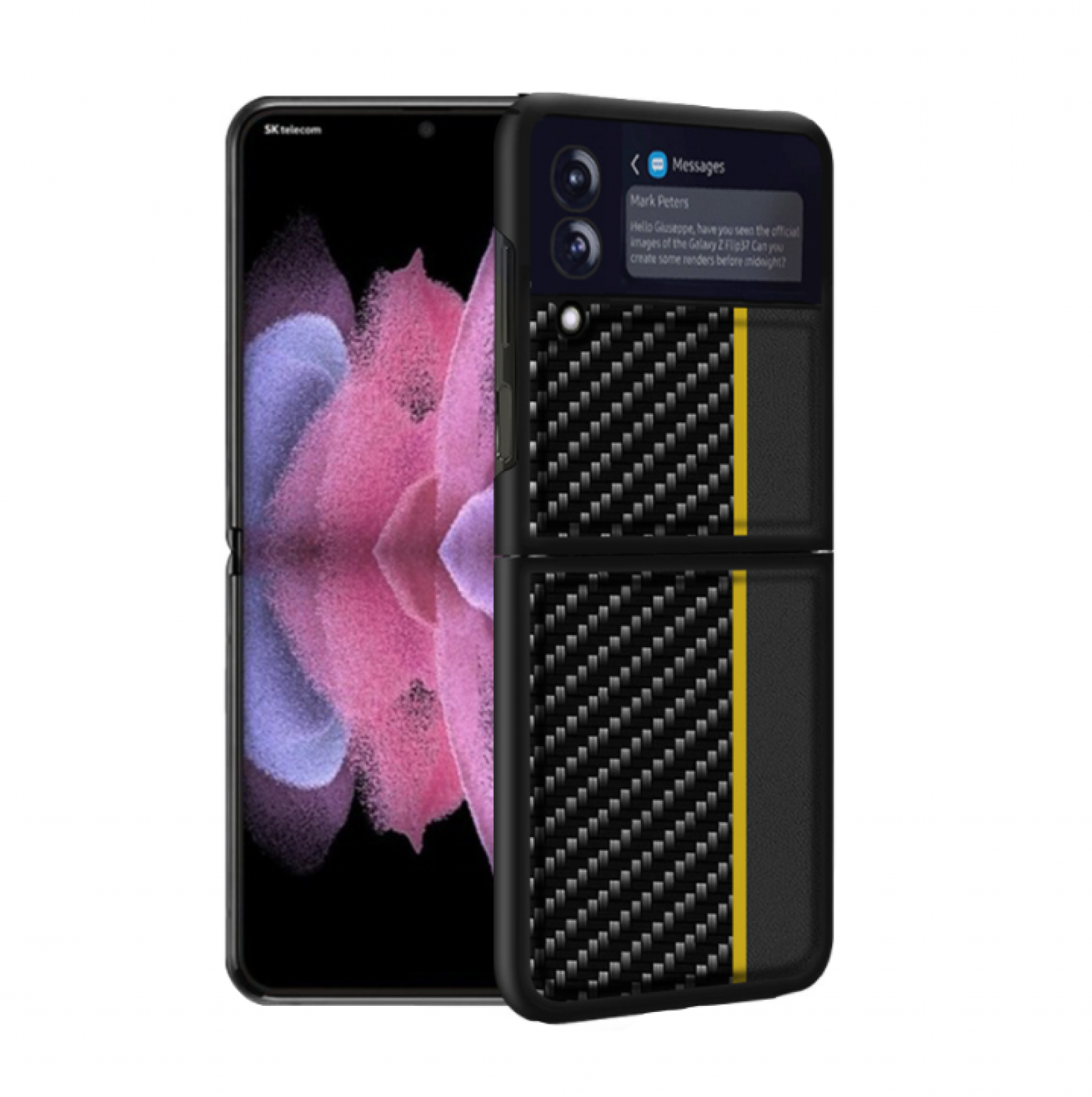 Чехол панель-бампер Чехол. ру для Samsung Galaxy Z Flip 3, пластик с матовой отделкой под карбон и кожаной вставкой