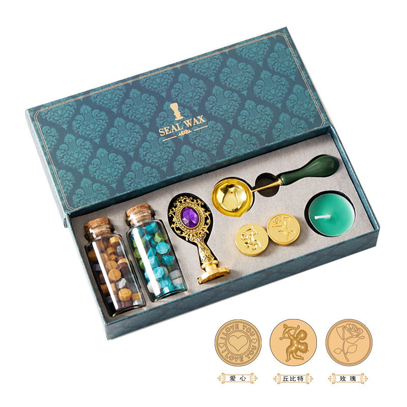 Новый винтажный набор для восковых печатей, воск для запечатывания конвертов, восковые гранулы, подарочные восковые гранулы для печатей, полный комплект.