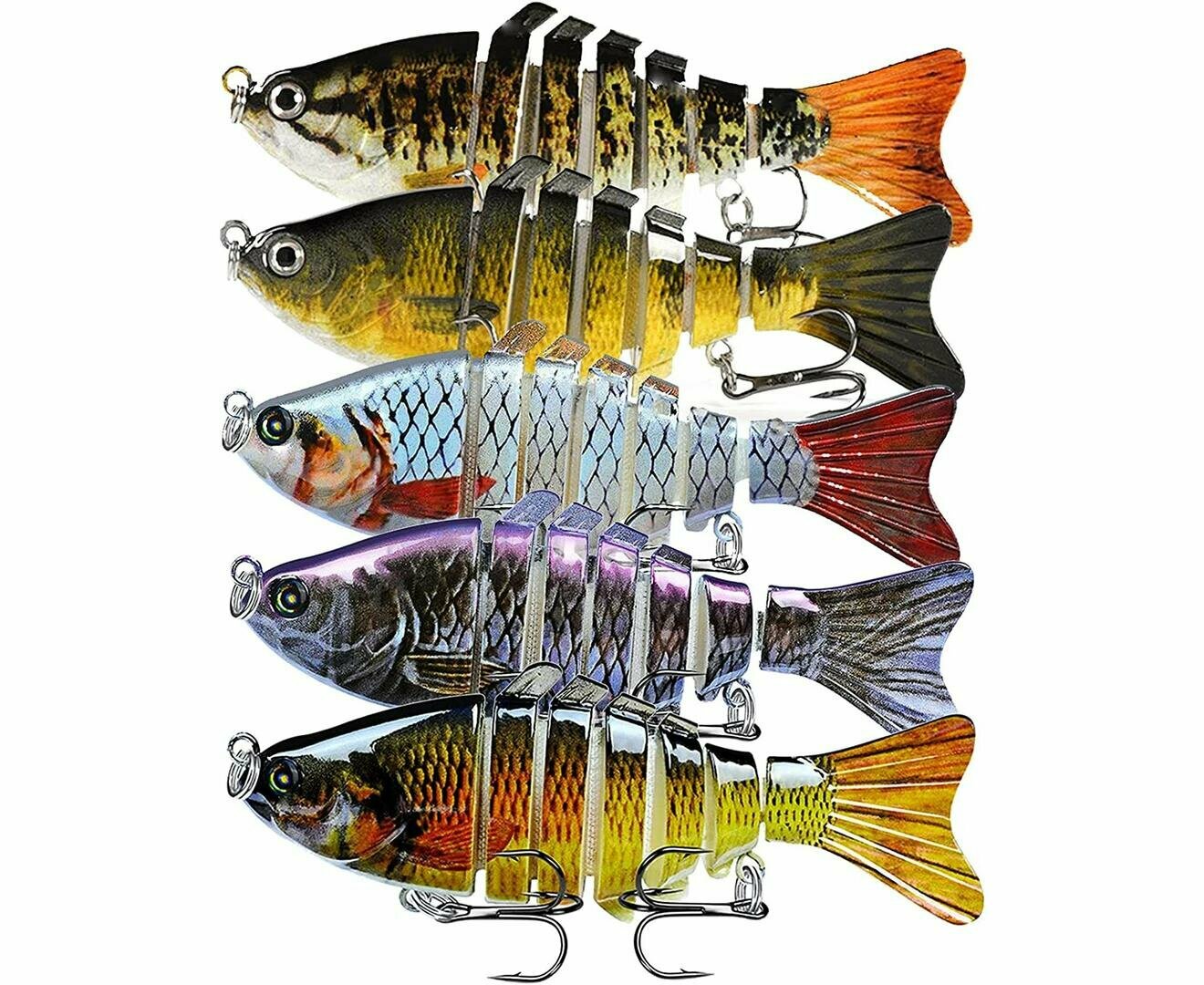 5Pcs Рыбацкие Наживки для Басса и Щуки с Многосегментным Телом, Скорость Погружения Медленная, Длина 10см, Вес 15.5г, Крючки 6#, 5 Цветов, С Хранилищем