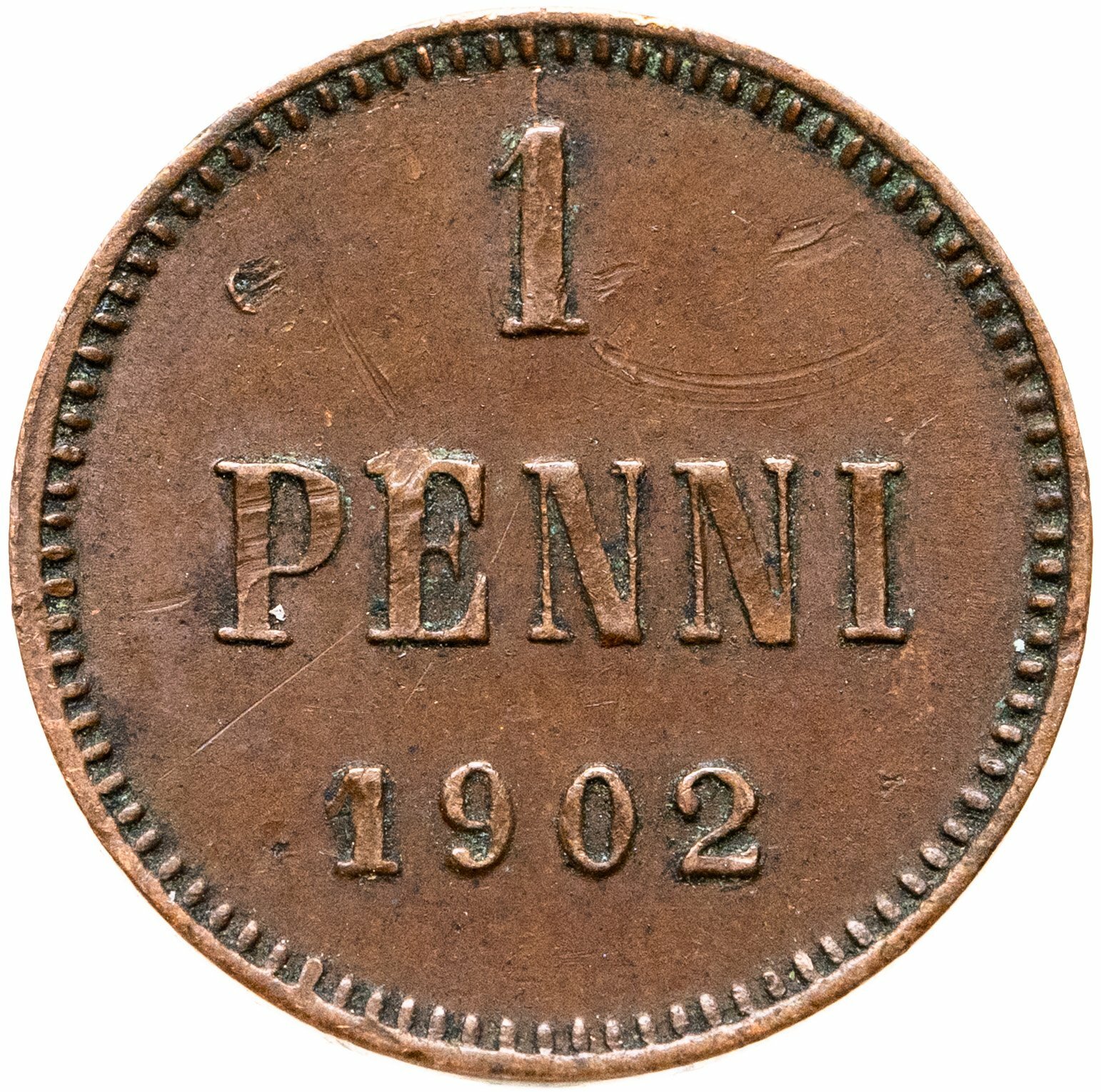 1 пенни penni 1902 Российская Финляндия, Медь, в сохранности XF