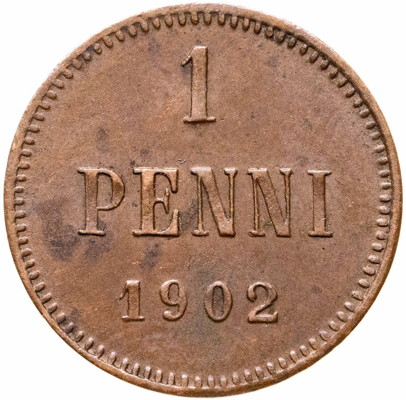 1 пенни penni 1902 Российская Финляндия, Медь, в сохранности XF
