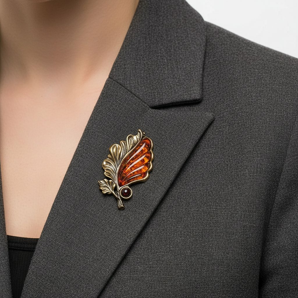 Брошь, янтарь