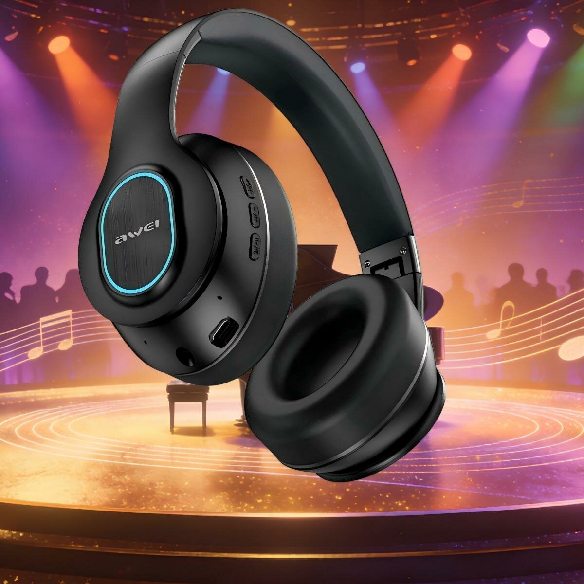 Наушники на голове Bluetooth 5.3, динамики 40 мм, звук HiFi, беспроводной/проводной режим, динамические огни